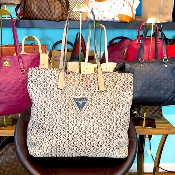 Bags | Guess Monogram G Canvas Shoulder Tote | Poshmark